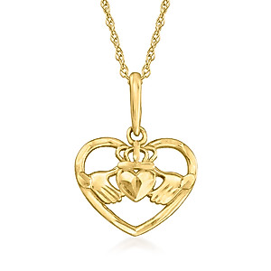 Canaria 10kt Yellow Gold Claddagh Heart Pendant Necklace. 18 inches