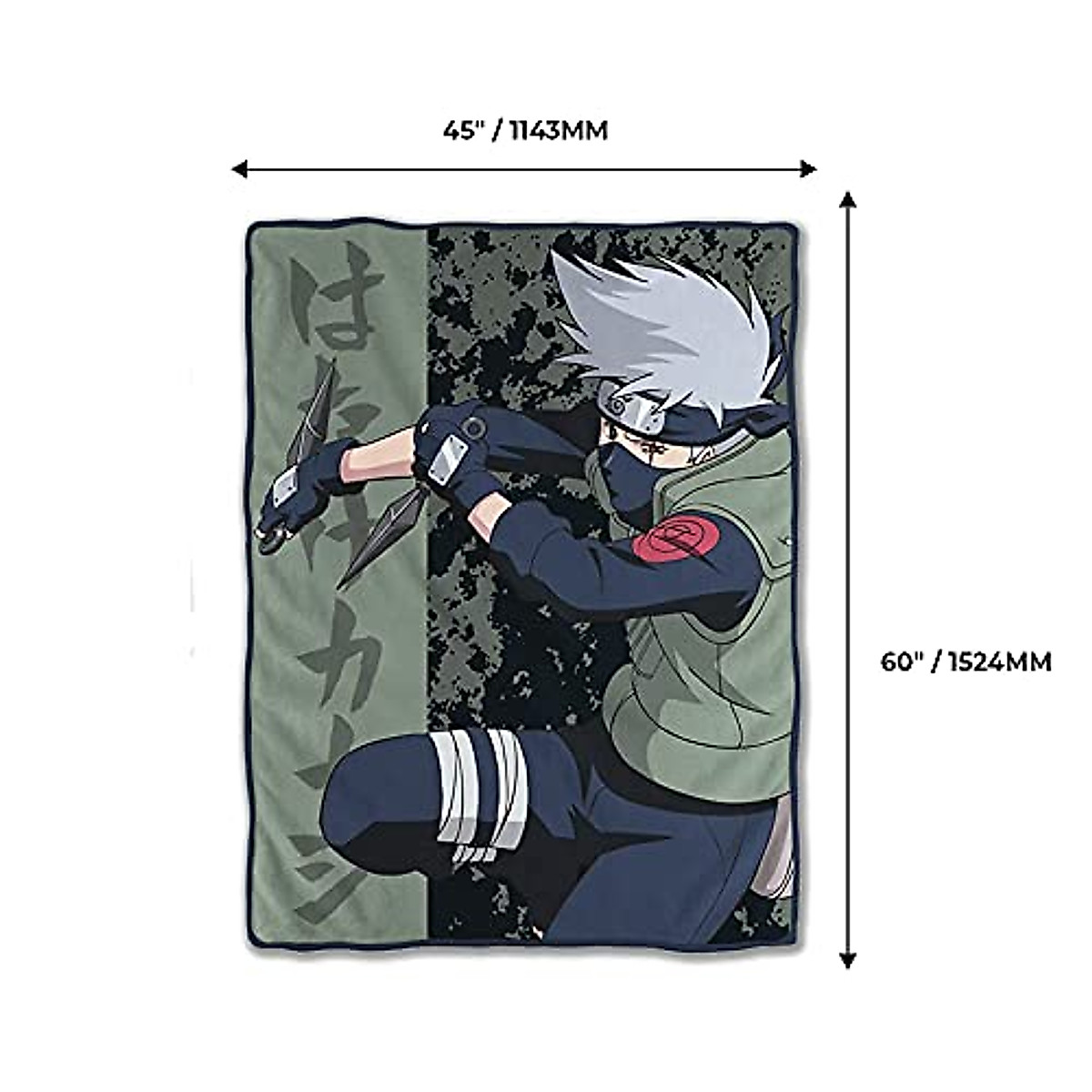 Naruto Shippuden Fleece Blanket for Couch Sofa and Bed | 45 X 60 Inches Naruto Blanket with Free Air Freshener Featuring Kakashi | Official Licensed | by Just Funky