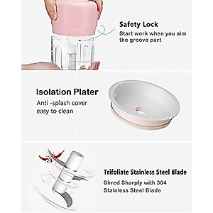 AYOTEE Cordless Electric Small Food Processor, Mini Food Chopper For Garlic Veggie Vegetables Fruit, Salad Mincing & Puree, Kitchen, 1 Cup 250ML, BPA free, Pink