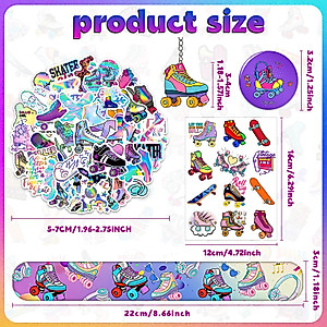 Roller Skate Party Favors 98PCS Slap Bracelets, Stickers, Key Chains, Pin Badges and Temporary Tattoos for Kids Boys Girls Throwback 80s 90s Roller Skating Hip Hop Birthday Party Supplies Decorations