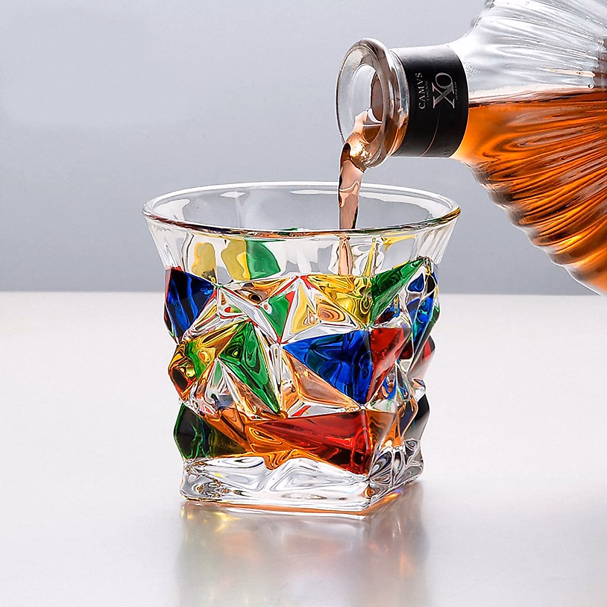 MAGCOLOR Whiskey Glass Set of 2- Lead-Free Crystal Colorful Clear Glacier texture- Premium 10 OZ Scotch Glasses for Drinking Bourbon, Scotch Whisky, Cocktails, Cognac - Fathers Day Gift