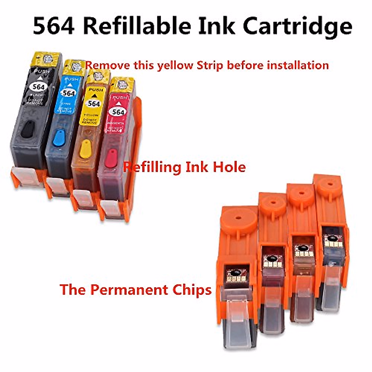 F-INK Full Refillable Ink Cartridge Replacement For HP 564 564XL Ink,Works With Deskjet 3070A 3522 3526 Photosmart 5510 5511 5514 5515 5522 6510 b109a b109n b11 b209a b210a Printer
