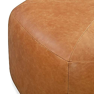 POLY & BARK Porto Modern Leather Ottoman Pouf (Cognac Tan)