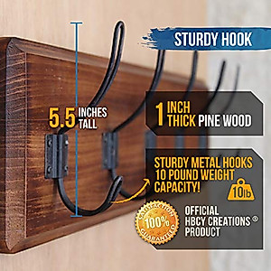 Rustic Coat Rack with 5 Hooks – Rustic Brown Wall Mounted 24" Coat Rack - Solid Pine Wood Entryway Hanger for Hanging Clothes, Hats, Purse, Keys - Vintage Farmhouse Coat Rack for Kitchen, Bedroom