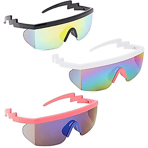 Zodaca Neon 80's Sunglasses for Rave Accessories, Rimless Mirrored Glasses (3 Pack)