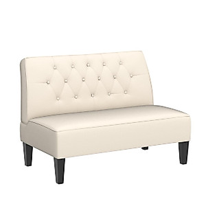 annjoe Button Tufted Loveseat Settee Upholstered Sofa Backrest Buckle Couch Banquette Bench for Dining Room Living Room Bedroom Funiture