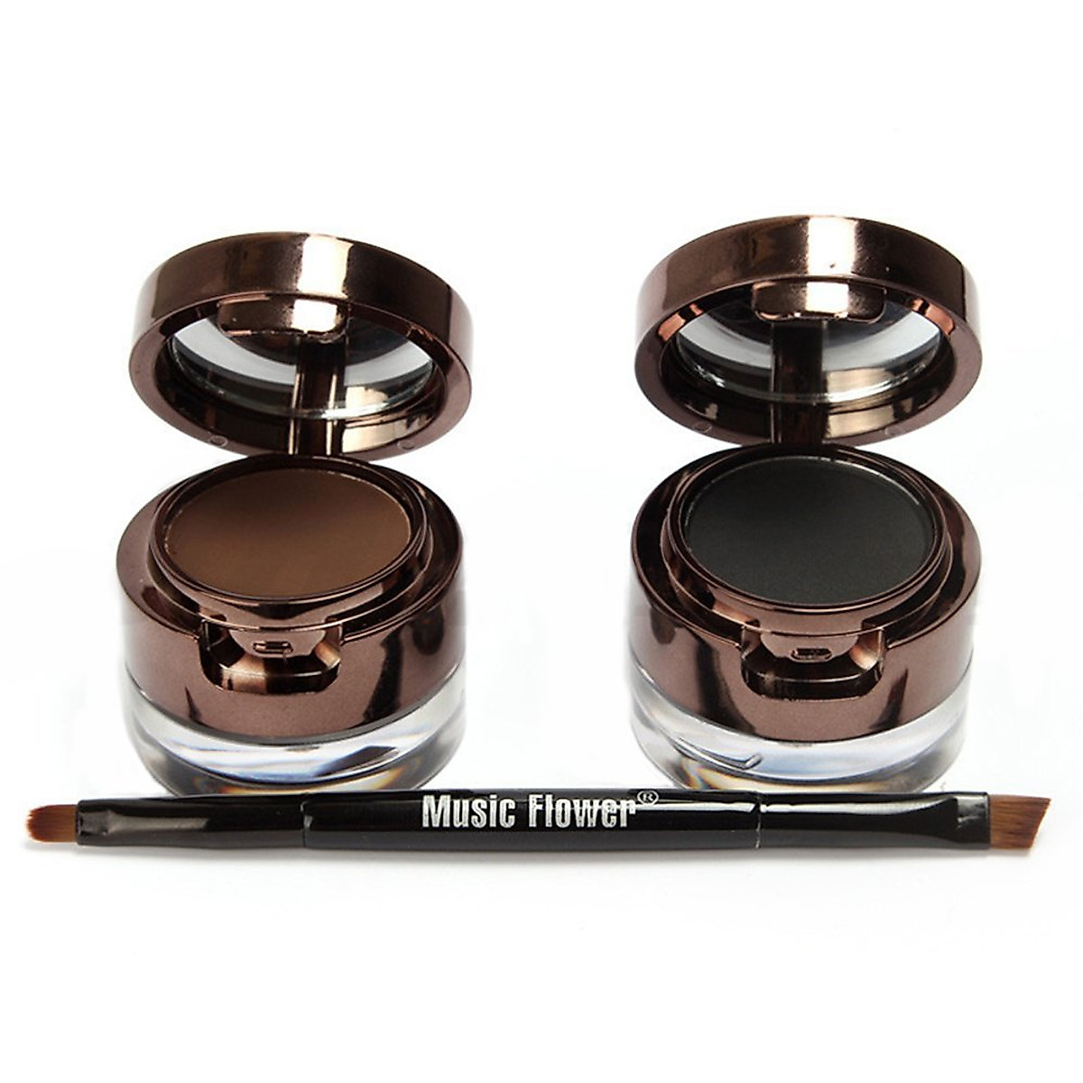 UCANBE 4 in 1 Black Brown Eyeliner Gel and Eyebrow Powder Makup Set Professional Water-proof Long Lasting Eye Liner Brow Kit with Double Ended Brush