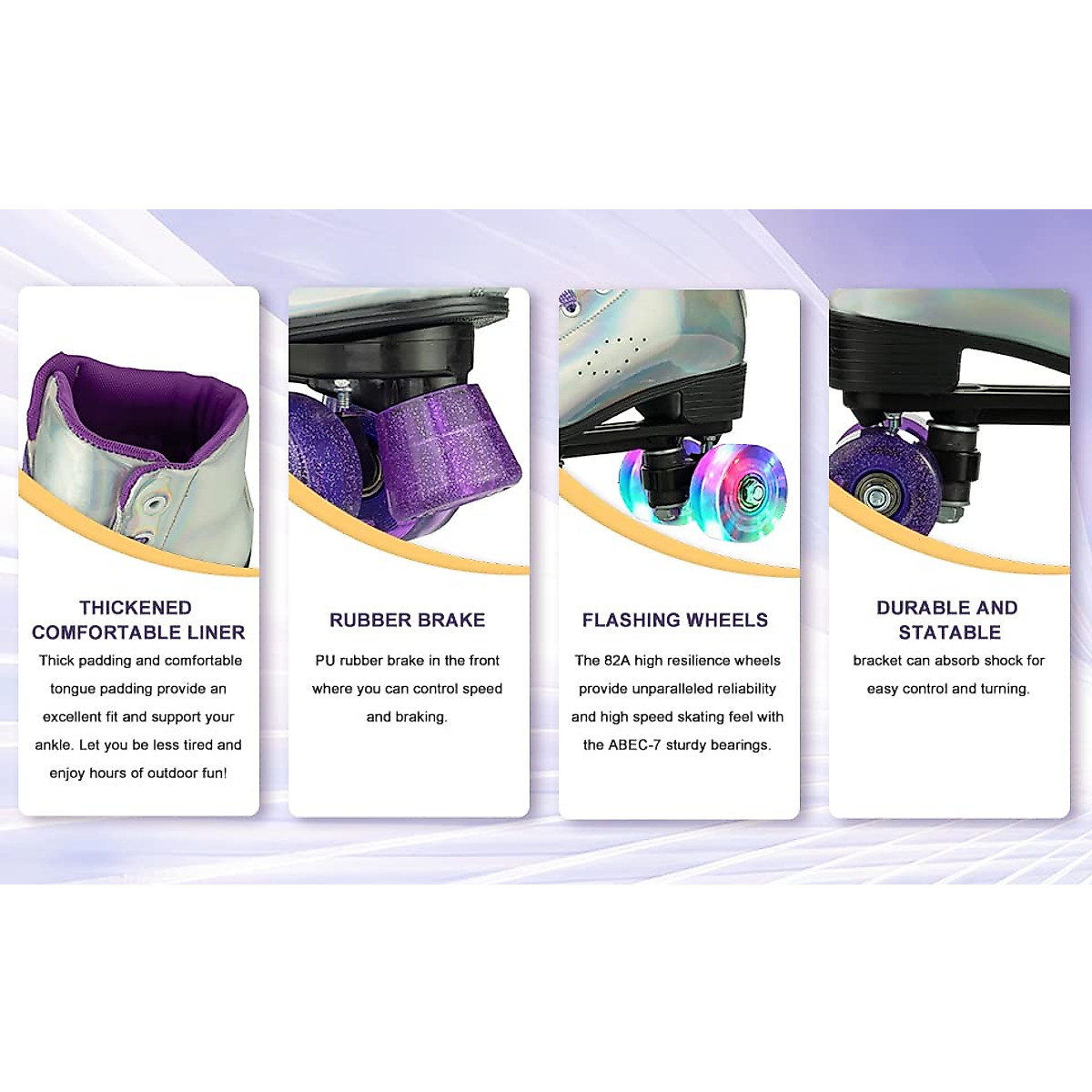 YYW Roller Skate for Women Men Light up Wheel - Double Roller Skater High-top PU Leather Roller Skate Shoes Adjustable PU Roller Skates with Four Piles for Adult Girls Beginners