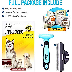 Pet Grooming Brush Effectively Reduces Shedding by Up to 95% Professional Deshedding Tool for Dogs and Cats (Blue)