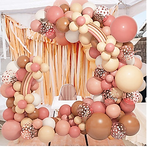 Amandir Boho Daisy Balloons Garland Kit, Retro Dusty Pink Blush Brown Nude Long Twisting Flower Mother's Day Balloons for Two Groovy Boho Rainbow Party Decorations Mom Birthday Baby Shower Supplies