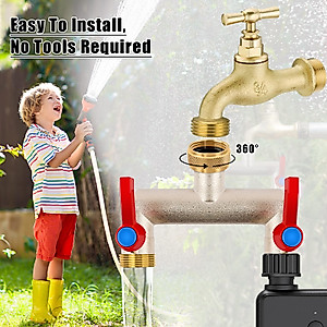 Brass Garden Hose Splitter, 3/4" Hose Splitter 2 Way Heavy Duty with Extension Handles, Outdoor Faucet Splitter Water Spigot Splitter with Individual On/Off Valve (2 Way Hose Splitter)