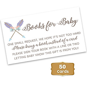 Boho Floral - Baby Shower Floral Books for Baby Invite Inserts (50 Count) | Girl Baby Shower Books for Baby Pink Flowers Arrow | Books for Baby Shower | Fun Baby Shower Activities