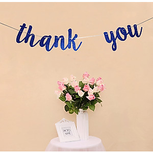 Thank You Banner - Blue Glitter Sign for Engaged - Wedding - Bridal Shower Bunting Thanksgiving Photo Booth Props