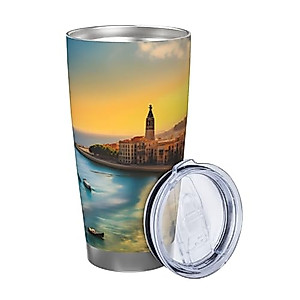 WXZYFP Car cup (single silver rim), can use a straw or drink directly, easy to use.Sunset in Barcelona