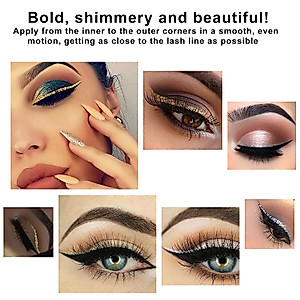 2021 Upgraded Liquid Glitter Eyeliner Set, Metallic Shimmer Glitter Eyeshadow, Long Lasting Waterproof Shimmer Sparkling Eyeliner Eye Shadow - Gold