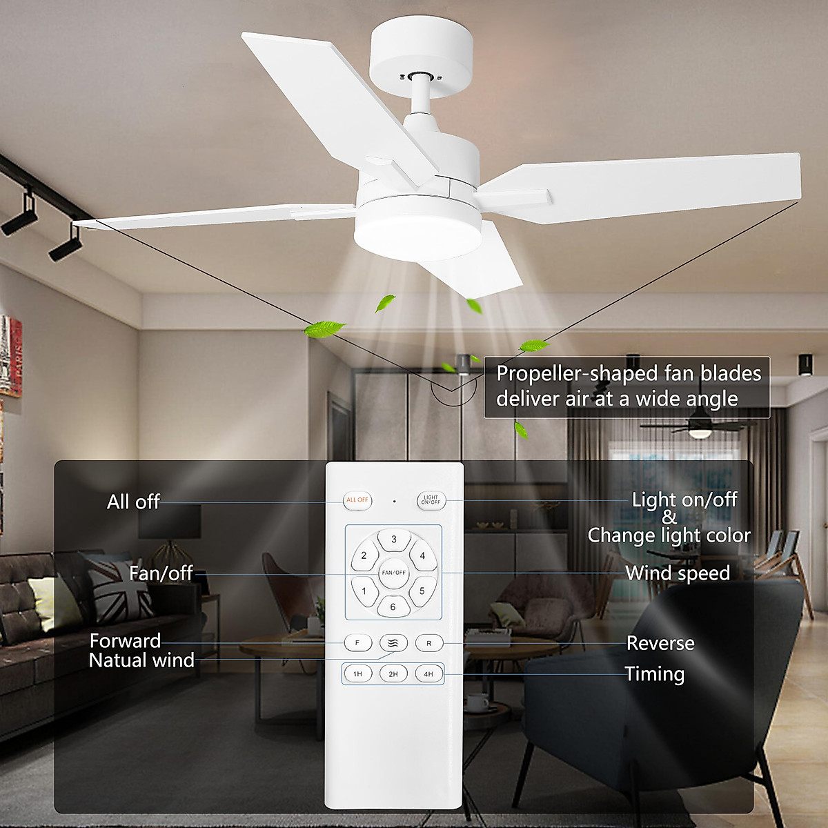 Ohniyou 40” Ceiling Fans with Lights and Remote, Small Outdoor Ceiling Fans with Light for Patio, Modern Ceiling Fan Light for Bedroom Porch(White)