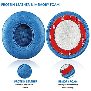 Jecobb Solo 2 Wired Replacement Earpads Ear Cushion Pads with Protein Leather and Memory Foam for Beats Solo2 Wired On-Ear Headphones by Dr. Dre ONLY (NOT FIT Solo 2/3 Wireless) (Blue)