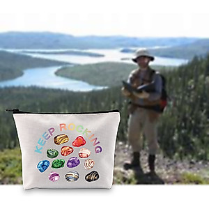 G2TUP Geologist Gift Keep Rocking Makeup Bag Geology Cosmetic Bag Rock Mineral Collector Gift Geology Lover Gift Zipper Travel Bag (Keep Rocking White Bag)