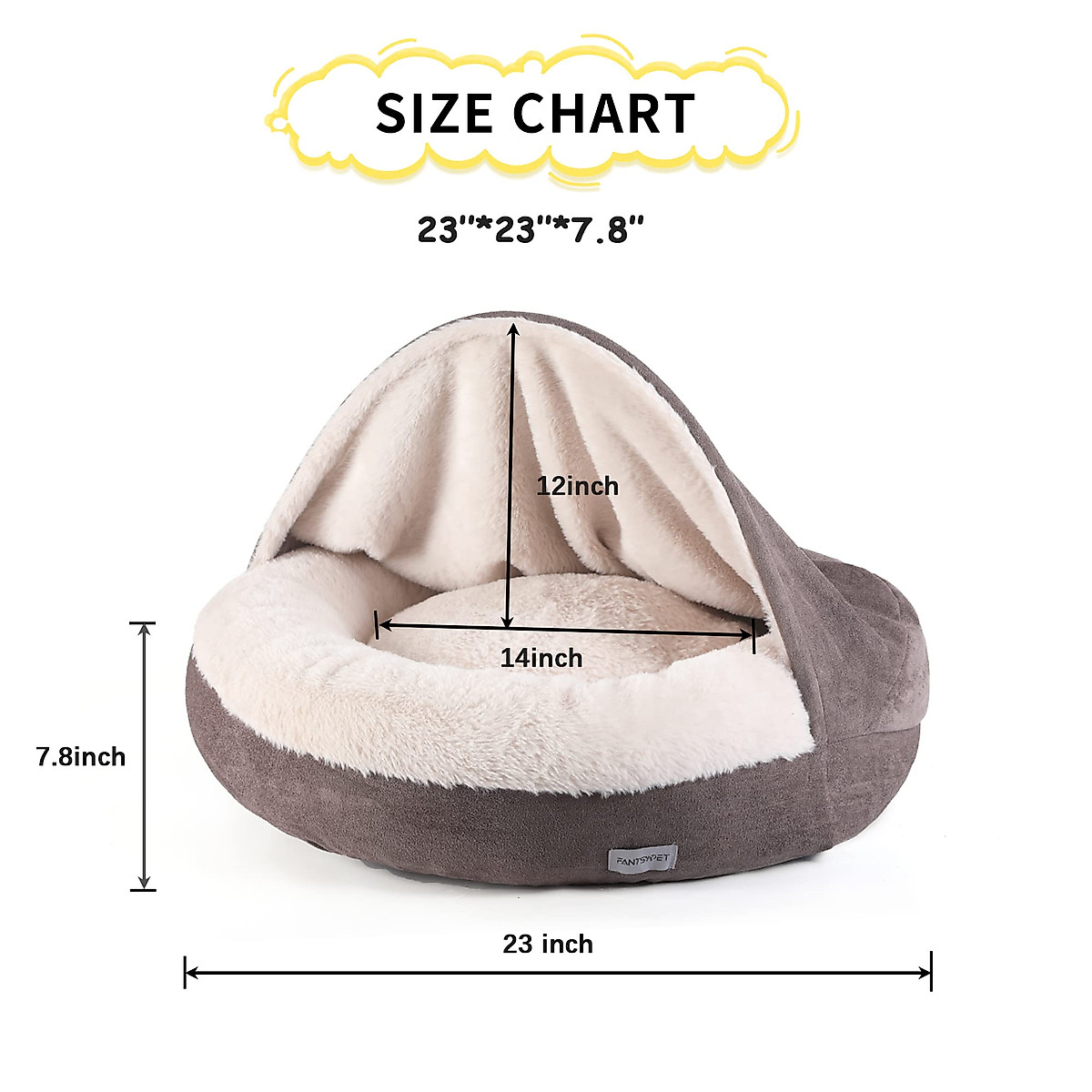 FANTSYPET Dog Bed & Cat Beds, Warming Soft Dog Beds with Blanket Attached, Dog Bed for Small and Medium Dogs, Cozy Donut Dog Bed Plush Hooded Calming Cuddler, Calming Cave Dog Bed, Camel, (23 x 23 in)