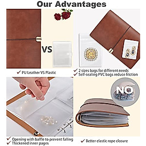 ChezMax Travel Jewelry Organizer, Transparent Jewelry Storage Book with Pockets, PU Leather Earrings Album, Small Accessories Holder for Bracelets Necklace Rings (40 Grids+40 Anti-Oxidation PVC Bags)