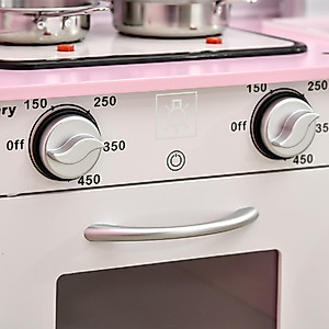 Qaba Pretend Play Kitchen Toy Set for Kids with Realistic Design, Stove Lights, Storage, Water Dispenser, for 3-6 Years Old, Pink