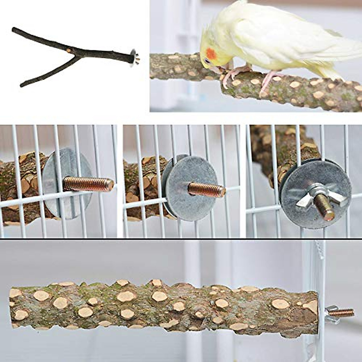kathson Natural Bird Wood Perch Parakeet Standing Toy Sticks Parrot Paw Grinding Branches Cockatiels Cage Chewable Accessories for Conures Macaws Finches 8 PCS