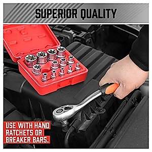 SEDY 14-Piece E-TORX Socket Set - Premium Female Torx Socket Set, Ultimate Star Socket Set, Torque Socket Set, External Torx Socket Set, E4 E5 E6 E7 E8 E10 E11 E12 E14 E16 E18 E20 E22 E24 Socket Set