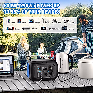 Portable Power Station 600W Power Bank 296Wh Solar Generator Lithium Battery Portable Generator Fast Charging with LED Light Battery Pack 9 Outputs Power Supply for Home Camping Emergency Backup