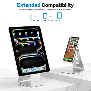 OMOTON Adjustable Tablet Stand for Desk, Upgraded Longer Arms for Greater Stability, T2 Tablet Holder with Hollow Design for Bigger Sized Phones and Tablets Such as iPad Pro/Air/Mini, Silver