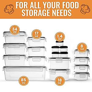 FILTA 18 Pack Food Storage Containers with Airtight Lids: Leak-Proof Plastic Containers for Kitchen Organization, Meal Prep, Lunch Containers Organization(BPA-Free)