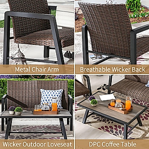 PatioFestival Patio Conversation Set 4Pcs Wicker Outdoor Furniture Sets with Quick-Drying Internal Cushion All Weather Frame