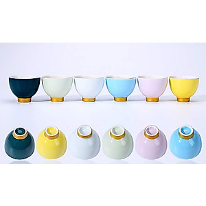 KCHAIN 6PCS Handmade Ceramic Cup Set 2.5oz 6 Colors Pottery Teacups Sake Cups for Tea Saki (B)