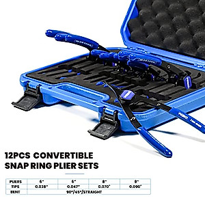 PESIKO 12-Piece Snap Ring Pliers Set Heavy Duty, Internal External Convertible Fixed Tip Snap Ring Pliers 0.038in 0.047in 0.070in 0.090in