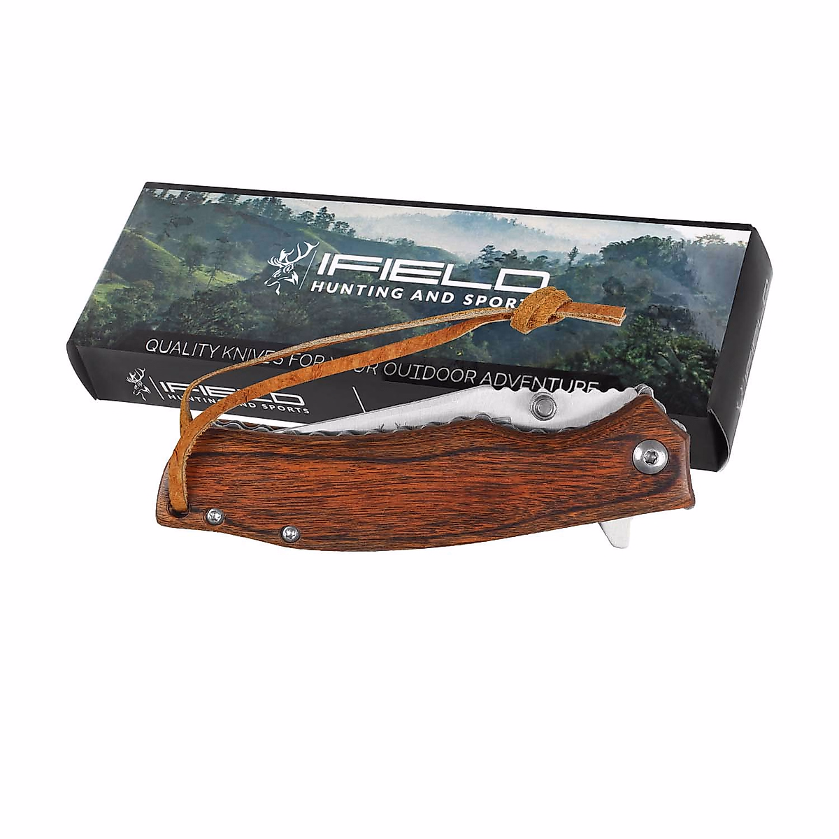 iFIELD Folding knife Camper EL29037, Stamina handle, total 7.2 inch, includes cord, 3.3 inch blade, camping tool for fishing, hunting, sport activity.