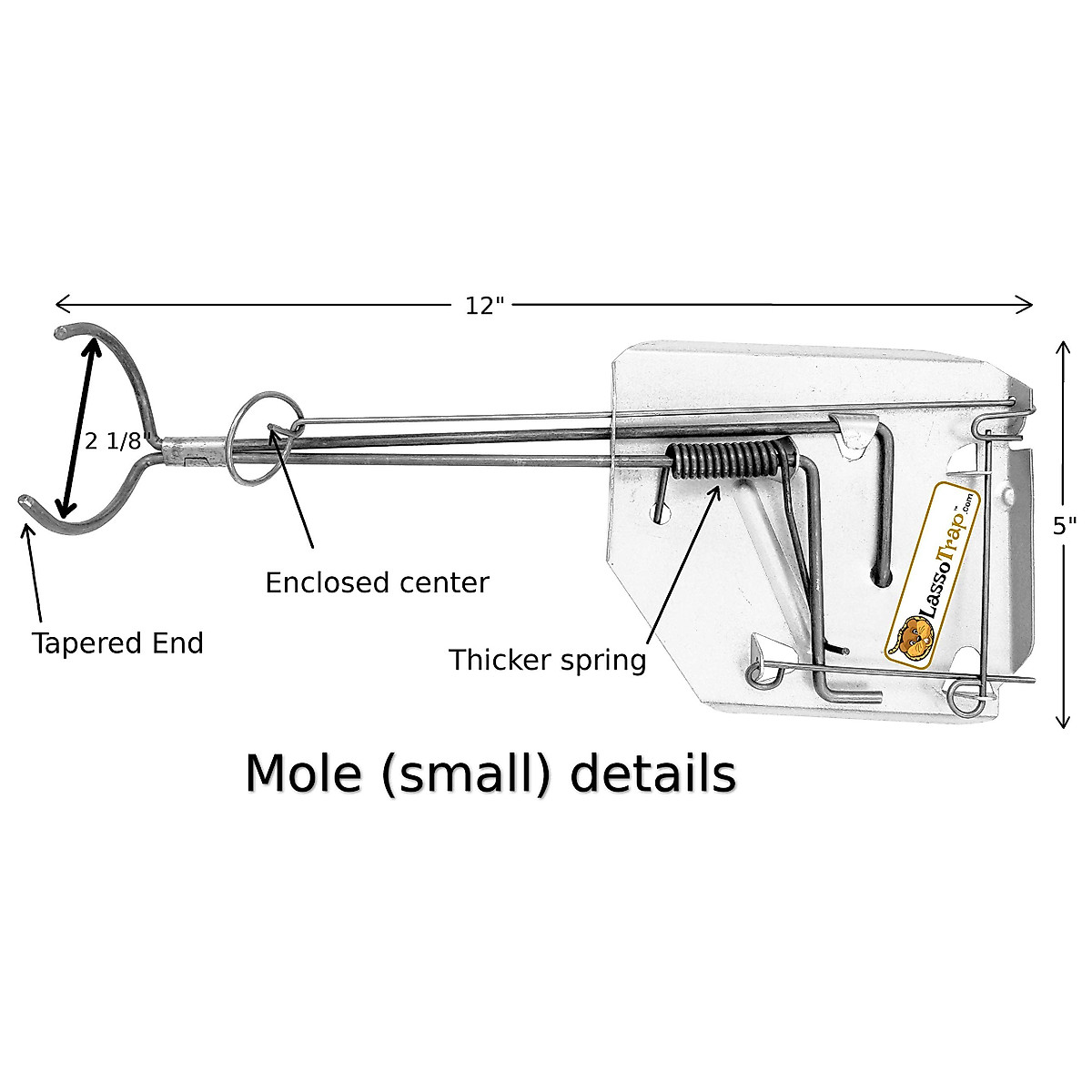 LASSO TRAP Mole (Small) Trap (Pack of 2) Galvanized & Oil Hardened Steel//Super Cost-Effective, Reusable, & Durable Animal Trap Best in The Lawn, Yard, Garden, Farm, & All Outdoor Settings