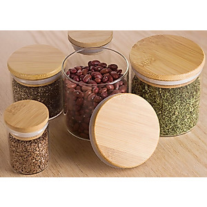 JUVITUS 8 oz Clear Glass Jar with Wooden Bamboo Silicone Sealed Lid (2 Pack)