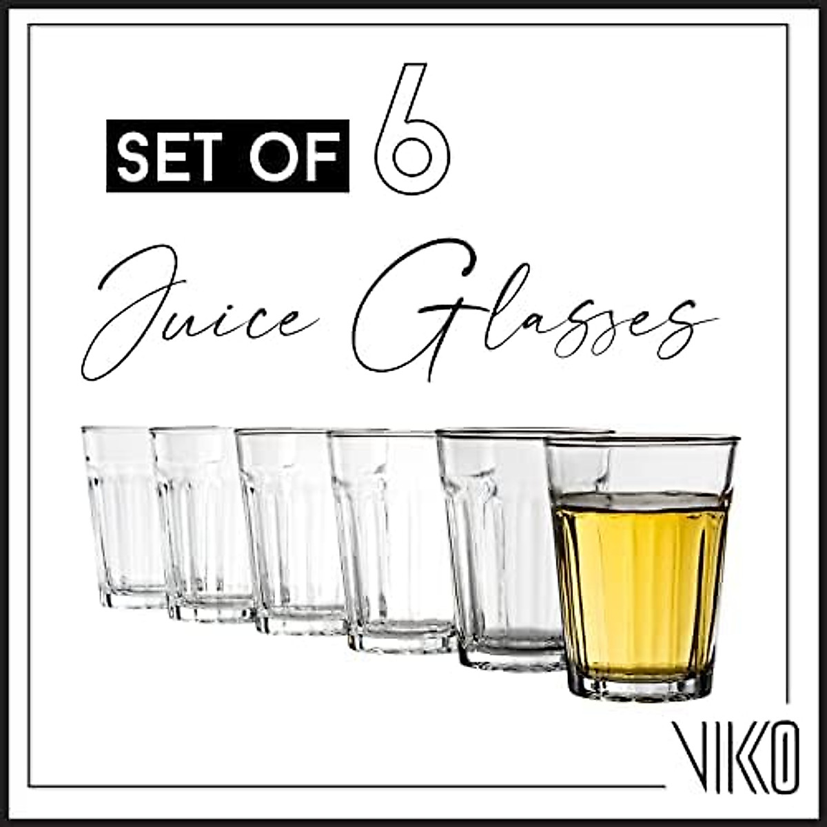 Vikko Small 3.75 Ounce Drinking Glasses, Thick and Durable Mini Glass, Great for Children, Tasting and Small Portions, Dishwasher Safe, Set of 6 Mini Clear Glass Tumblers 3.2” x 2.4”