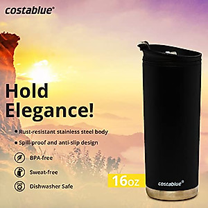 costablue Vacuum Insulated Stainless Steel Thermal Travel Mug - Keeps Drinks Cold or Hot for Hours - Leak-Proof, Dishwasher Safe Lid - 16 Ounces, Peach Cooper & Wine Purple Combo