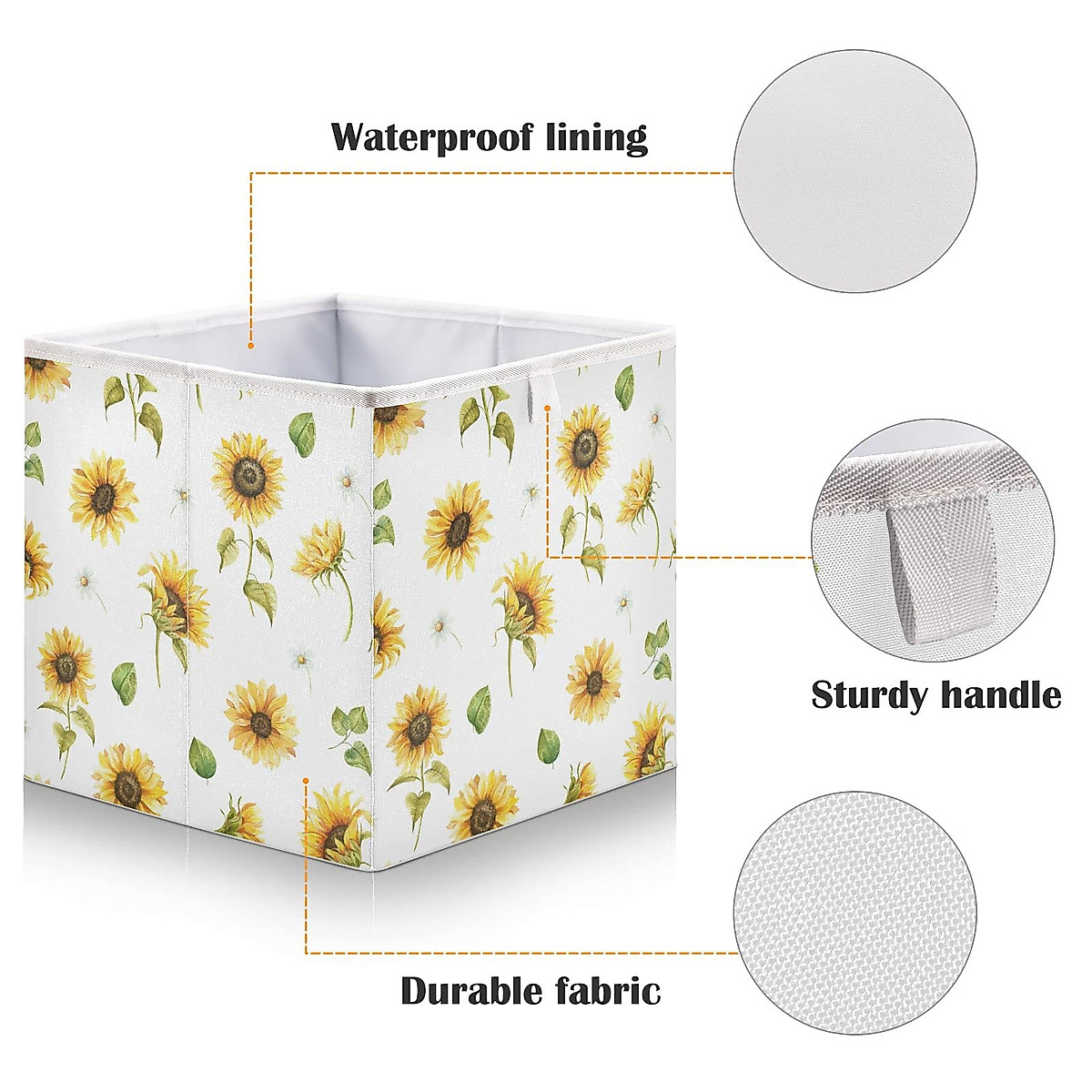 Kigai Watercolor Sunflower Cube Storage Bins - 11x11x11 In Large Foldable Storage Basket Fabric Storage Baskes Organizer for Toys, Books, Shelves, Closet, Home Decor