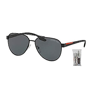 Prada PS54TS LIFESTYLE 1AB5Z1 58M Black/Grey Polarized Pilot Sunglasses For Men + BUNDLE with Designer iWear Complimentary Eyewear Care Kit
