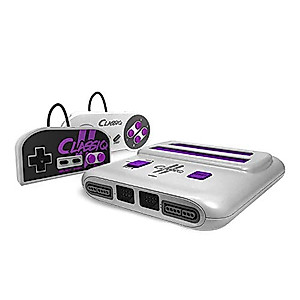 Old Skool Classiq 2 AV Version Twin Video Game System, Grey/Purple Compatible with SNES/NES Nintendo and Super Nintendo cartridges