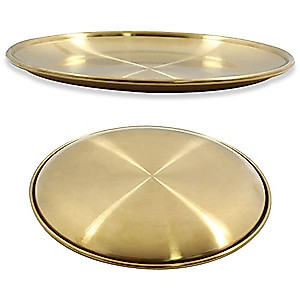 Jiozermi 6.69 Inch Stainless Steel Towel Tray, Serving Tray, Decorative Tray, Storage Tray for Cosmetics Jewelry Fruit Candy, Round, Gold