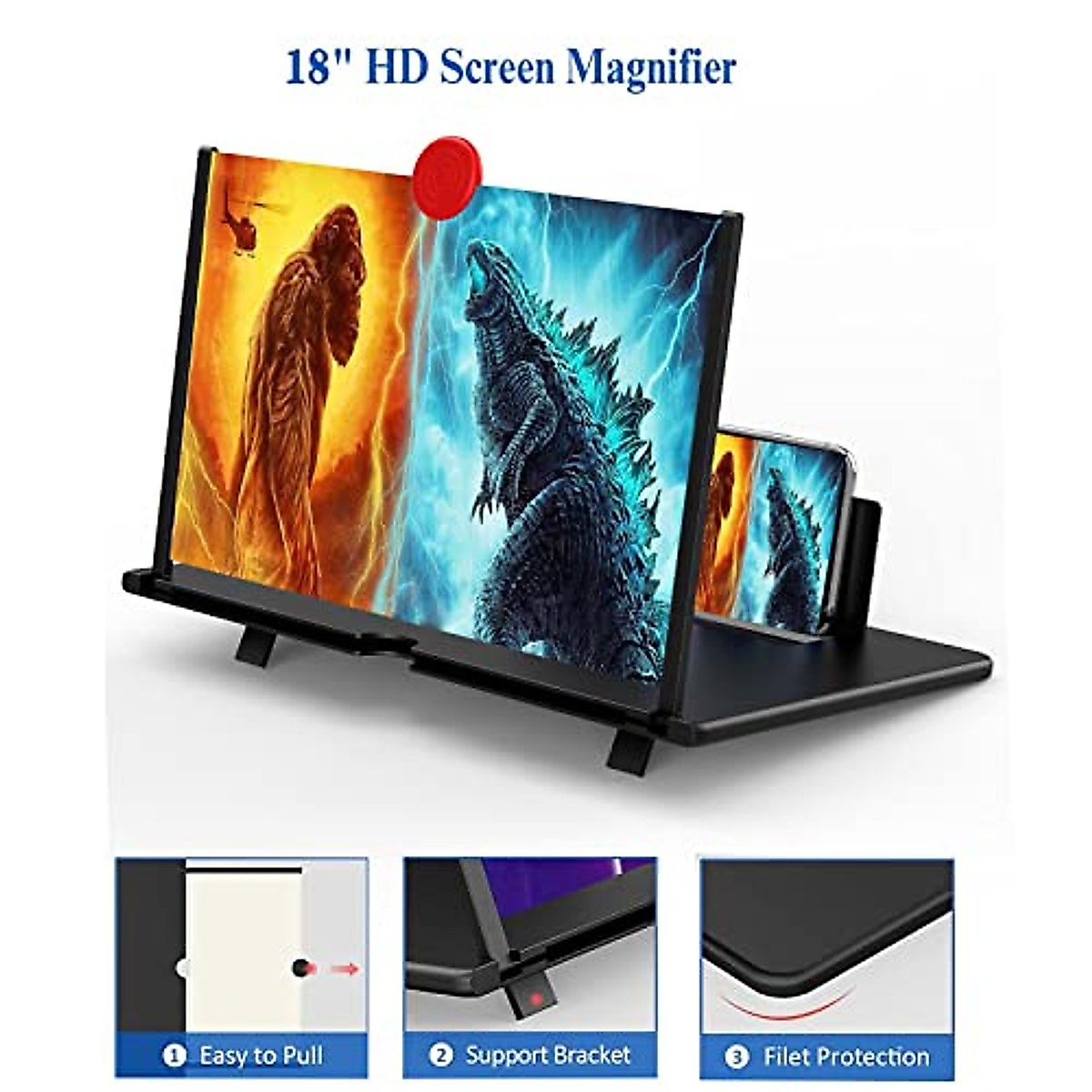 18" Screen Magnifier for Cell Phone - Mobile Phone 3D HD Magnifying Projector Screen Enlarger for Movies, Videos and Gaming – Foldable Phone Stand with Screen Amplifier–Compatible with All Phones