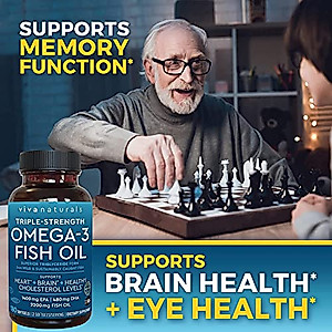 Viva Naturals Triple-Strength Omega 3 Fish Oil with EPA and DHA Supplements 2,200mg, 180 Softgels
