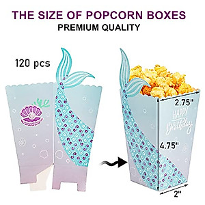 Yesland 120 Pcs Popcorn Boxes, 4.75 Inches Tall Mini Blue Mermaid Popcorn Containers Boxes Open-Top Paper Popcorn Bags Individual Servings for Movie Theater Night, Carnival, Girl's Birthday