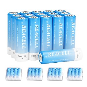 REACELL 16 Counts 2800mAh AA Rechargeable Batteries, High Capacity NiMh AA Battery, 1.2V AA Batteries with Battery Box
