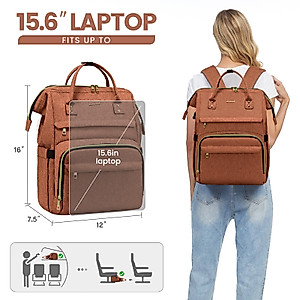 LOVEVOOK Laptop Backpack for Women,15.6 Inch Professional Womens Travel Backpack Purse Computer Laptop Bag Nurse Teacher Backpack,Waterproof College Work Bags Carry on Back Pack with USB Port,Orange