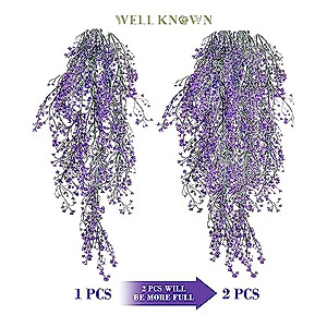 Artificial Hanging Plants 4 Pcs Large Faux Hanging Plant Outdoor Hanging Vine Faux Plant Wall Hanging Plants Artificial Decor Home Garden Yard(Purple)