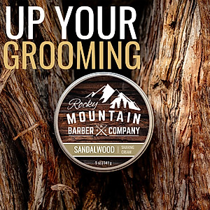 Shaving Cream for Men with Sandalwood Essential Oil - Thick Lather for Traditional and Cartridge Shaving - by Rocky Mountain Barber Company – 5oz Tin