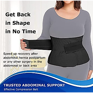 Abdominal Binder Post Surgery for Men and Women, Postpartum Belly Band, Hernia Belt Stomach Compression Wrap for Hernia Surgery, C-Section, Natural Birth, Abdominal Injuries,Black,L